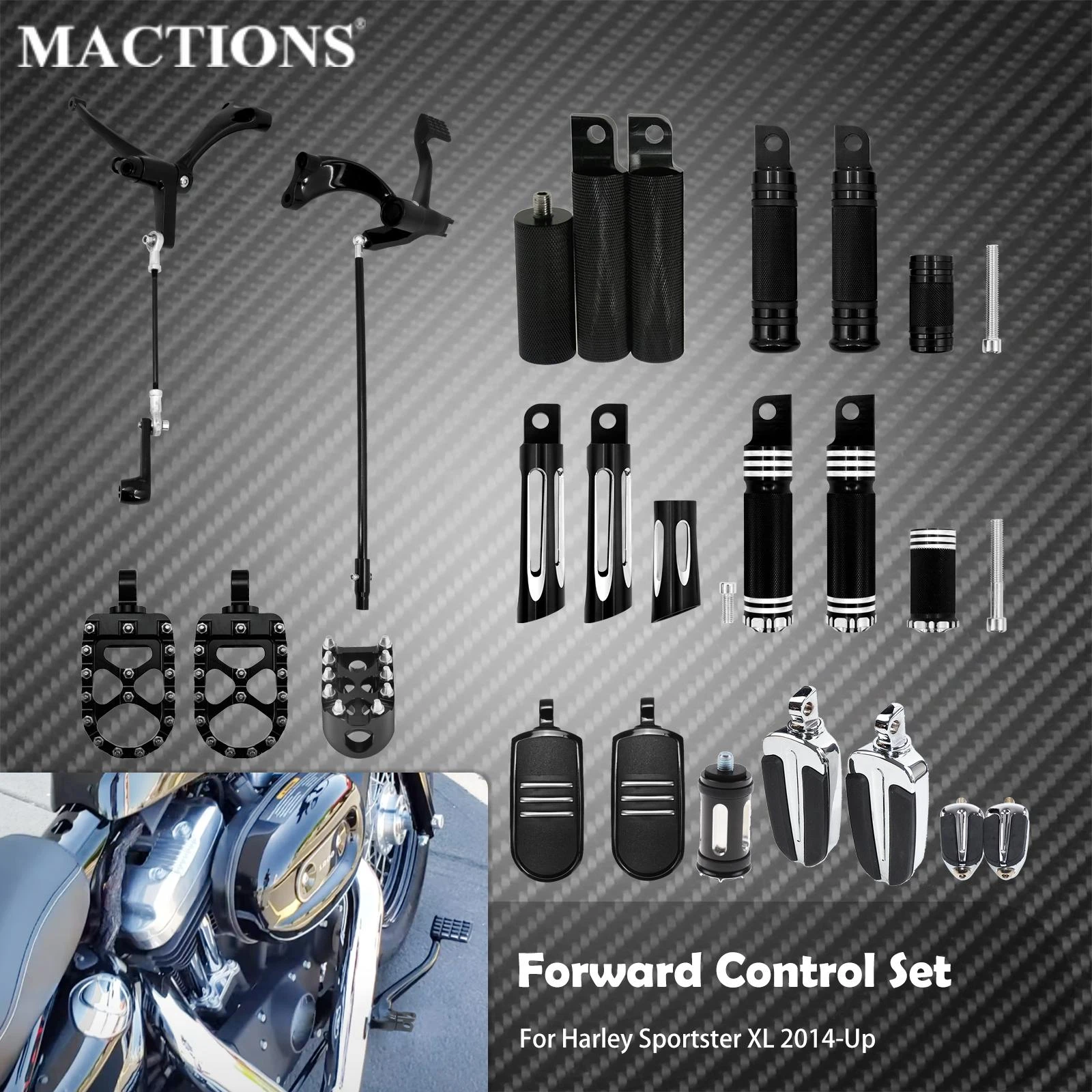 Motorcycle Forward Controls Foot Pegs Levers Linkages Complete Kit Set ...