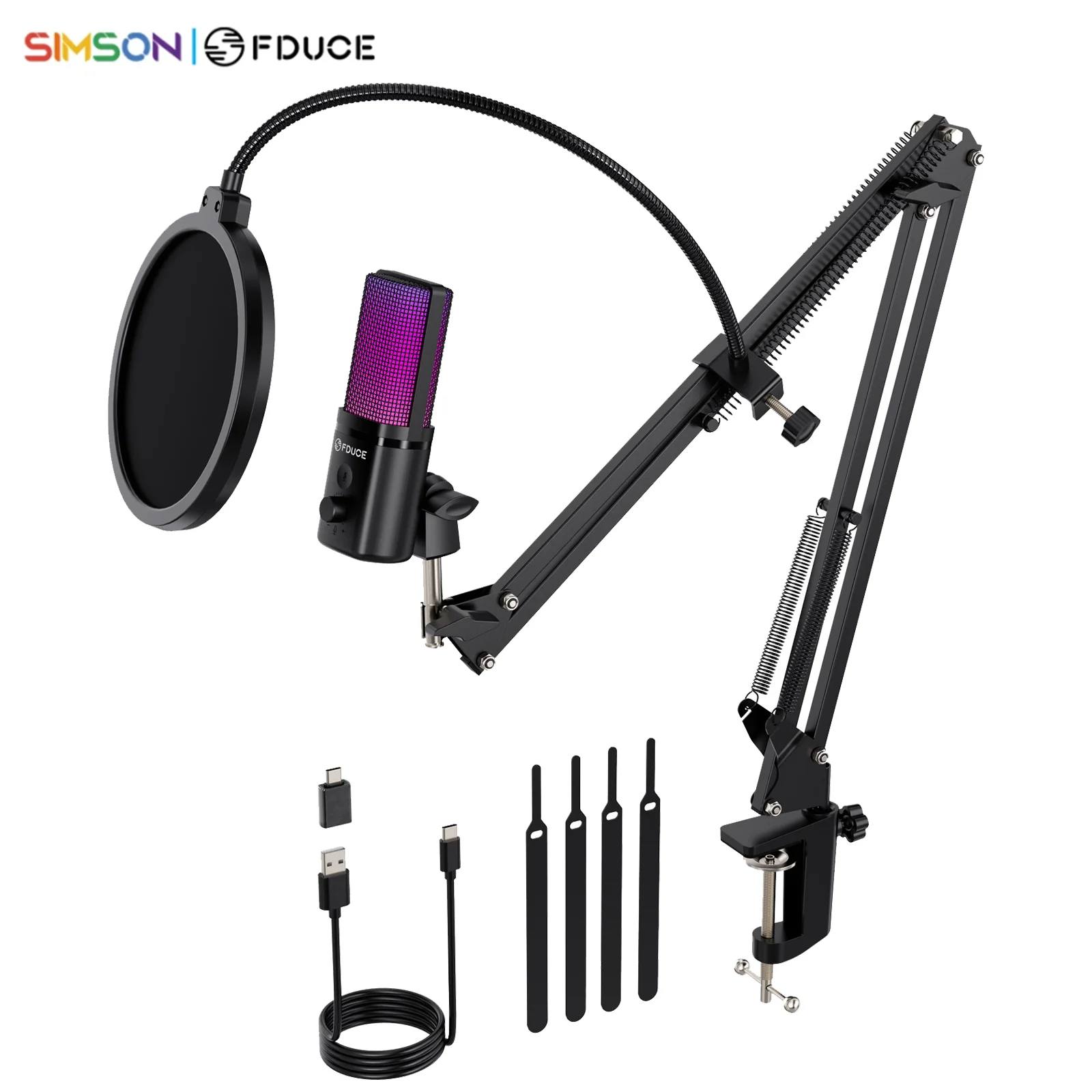 FDUCE-M160-RGB-USB-Gaming-Microphone-with-RGB-Dynamic-color-Touch-Mute ...