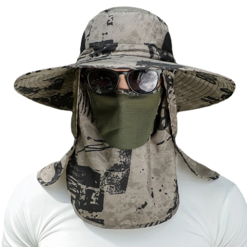 3pcs/set Men Bucket Hat With Shawl Veil Camouflage Summer Sand ...