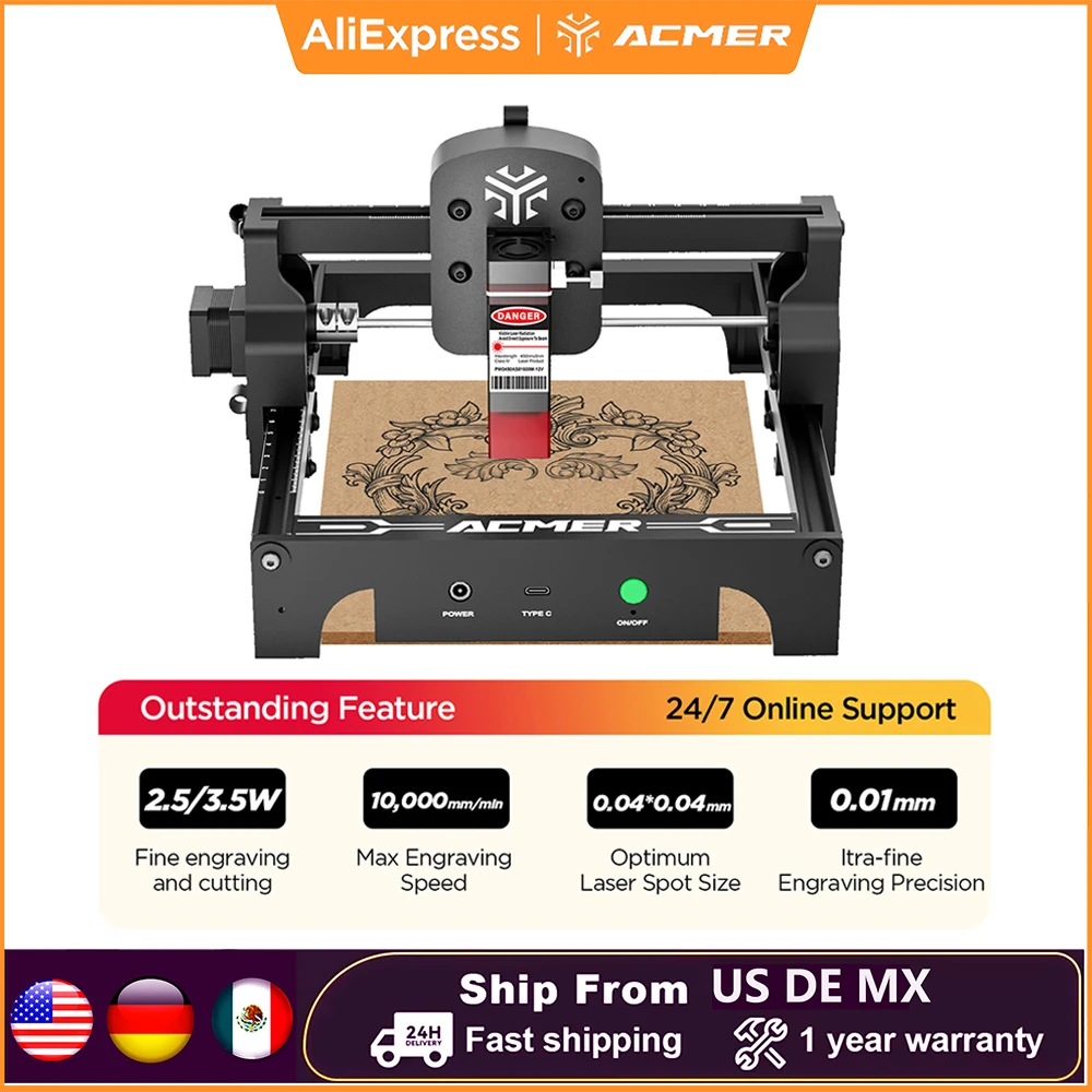 ACMER S1 2.5/3.5W Laser Engraver Woodworking Work Tool Mini Portable ...