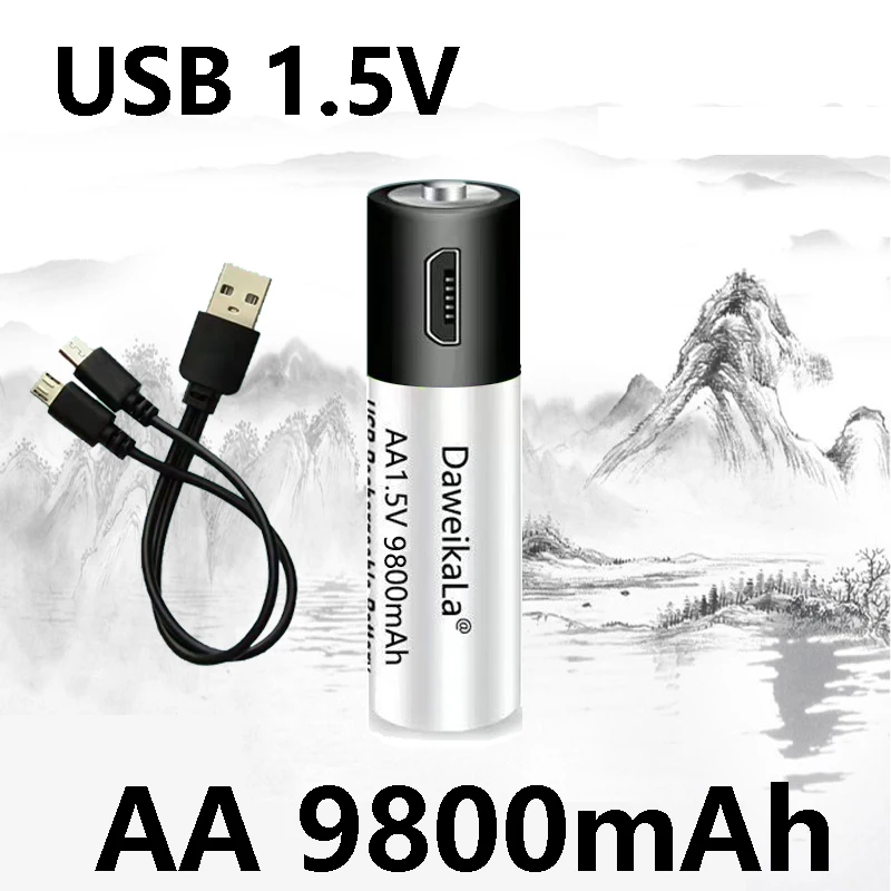 High-capacity-1-5V-AA-9800-mWh-USB-rechargeable-li-ion-battery-for ...
