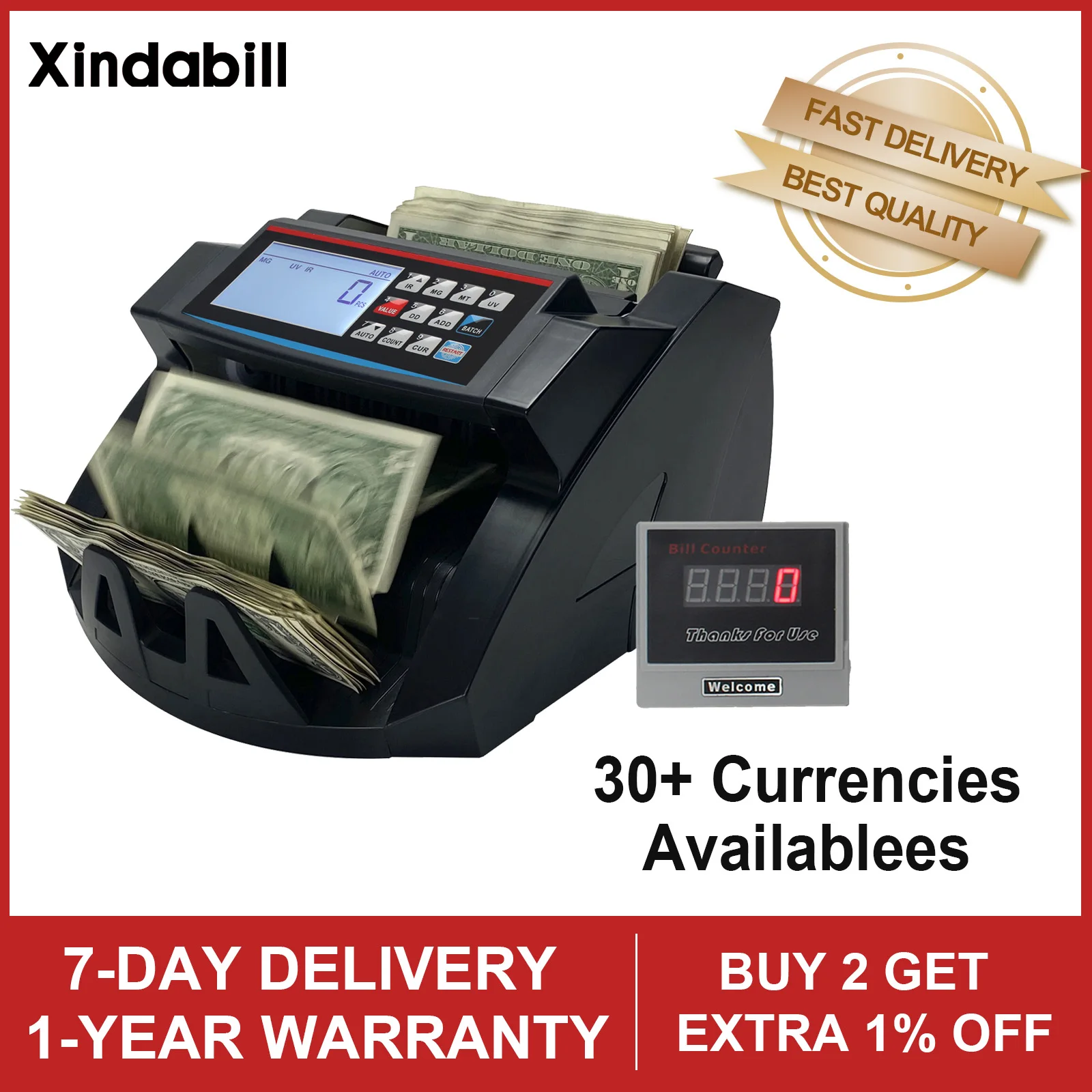 2100D Money Counting Machine Multi-currency Bank Cash Bill Counter ...