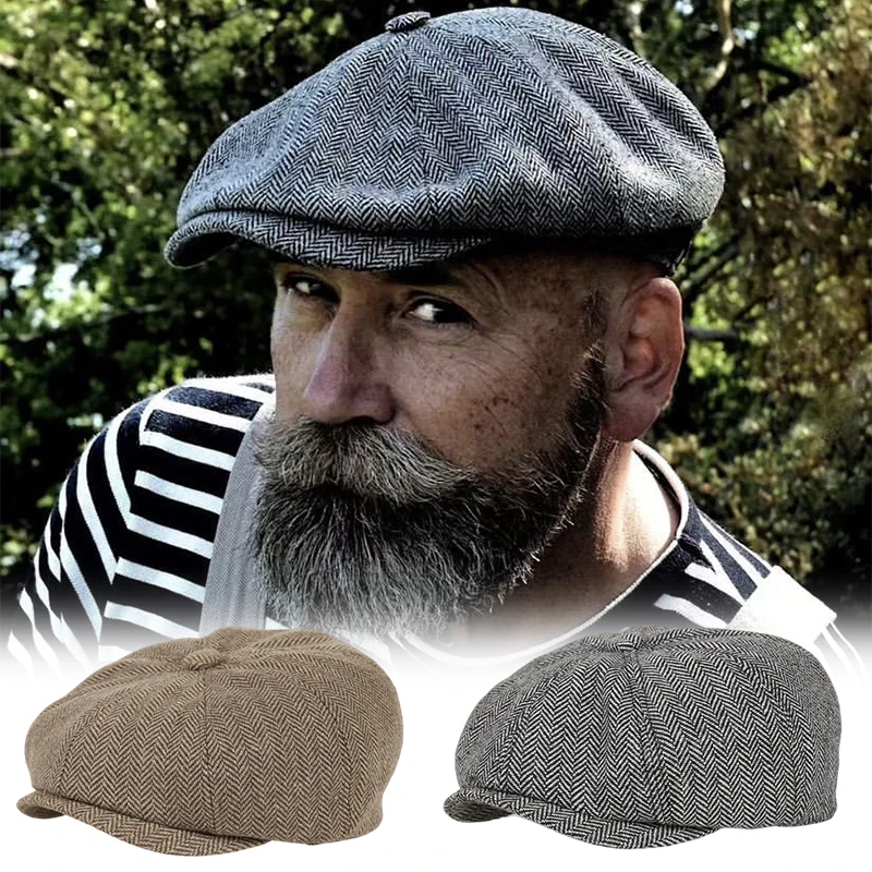 Wool-Newsboy-Caps-Men-Herringbone-Flat-Caps-Gatsby-Cap-Woolen-Driving ...