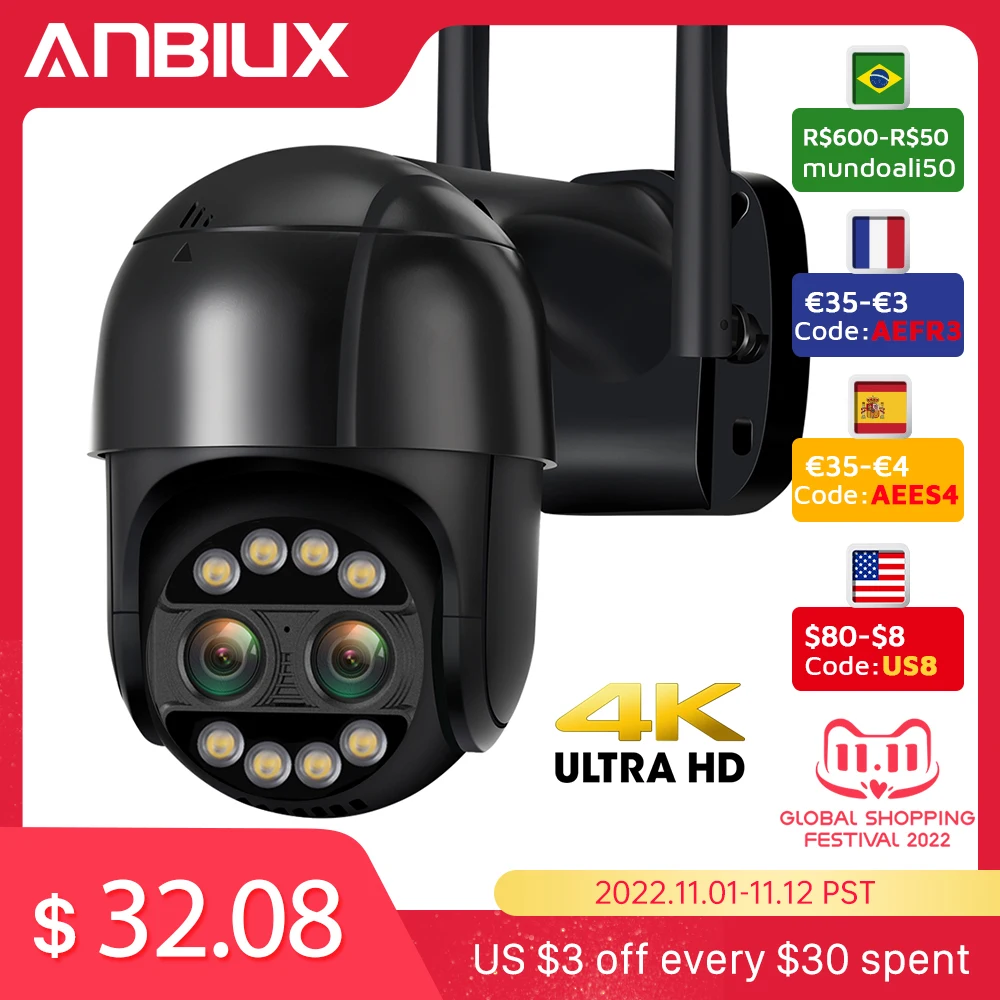 8MP 4K 2.8mm +12mm Dual Lens 8X Hybrid Zoom PTZ IP Camera WiFi Human ...