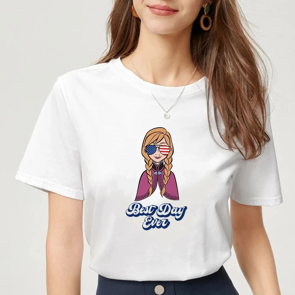 Frozen Anna Cartoon Print Disney Women T Shirt American Flag Graphic ...