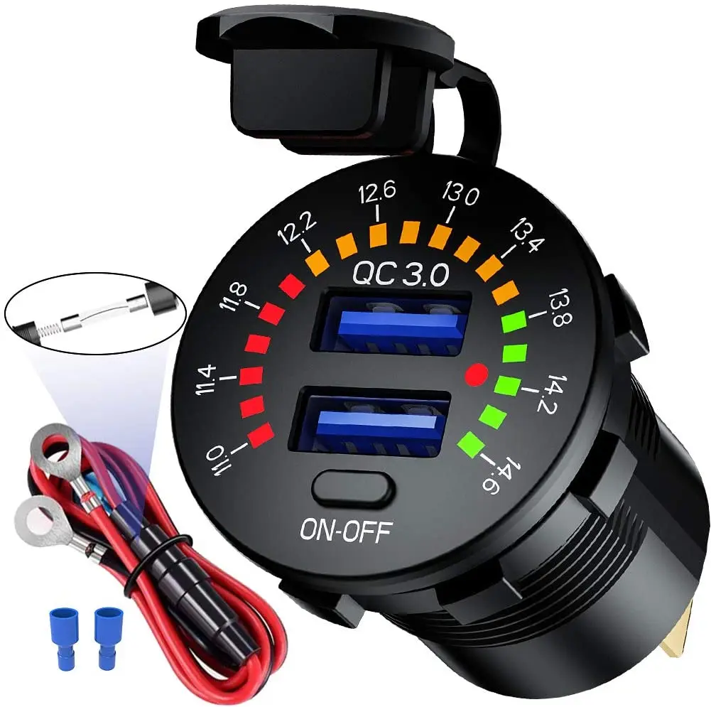 QC 3.0 36W Dual USB Car Charger 12V 24V Waterproof USB Outlet Fast ...