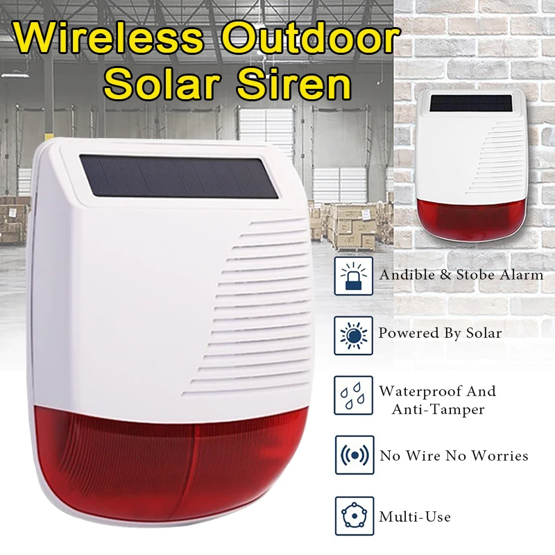 433MHz High Decibel Outdoor Solar-Powered Audible & Visual Alarm ...