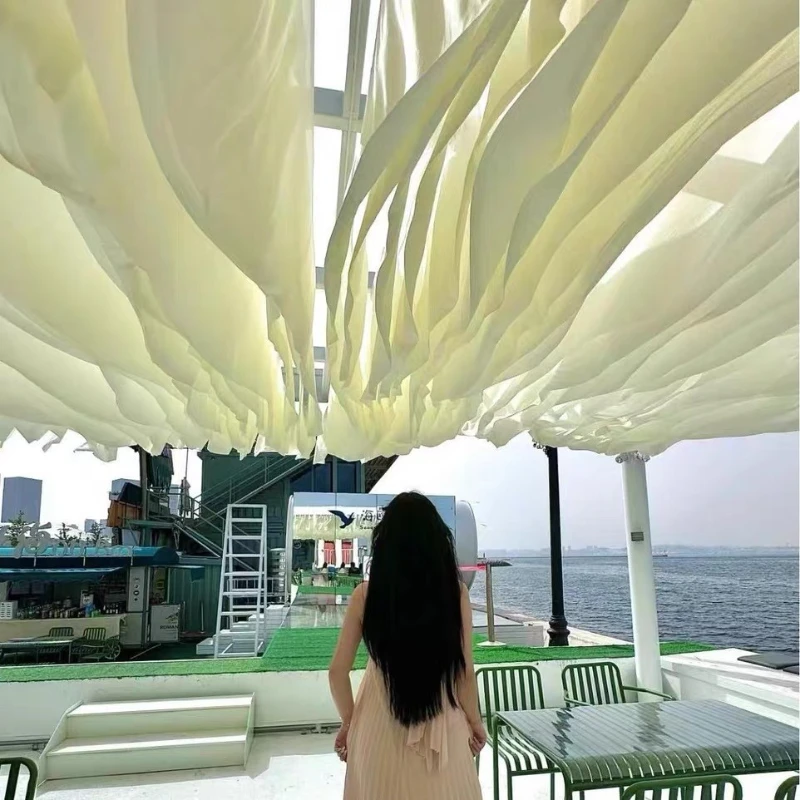 40M Long Colorful Ceiling Decoration Wave Gauze Curtain Hanging Sash ...