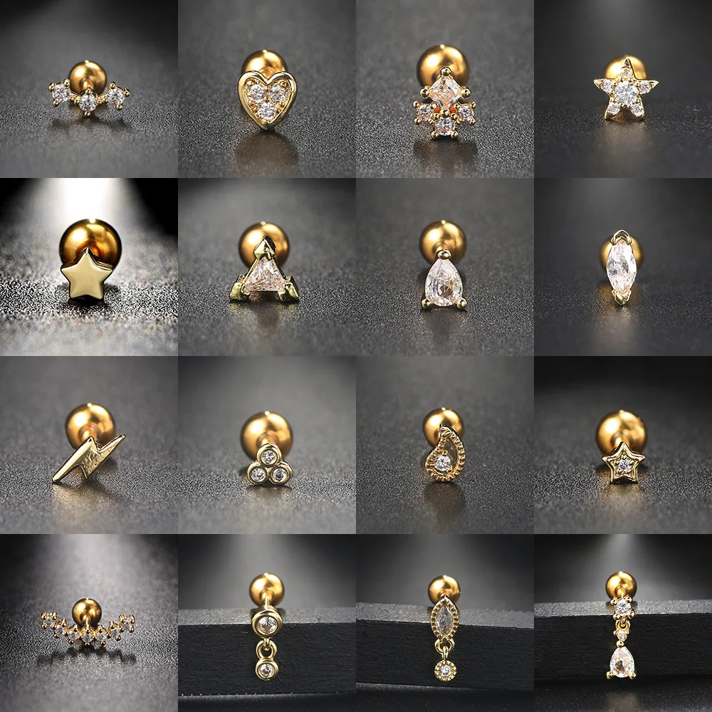 1PC Flower Star Cross Tragus Piercing Stainless Steel Screw Stud ...