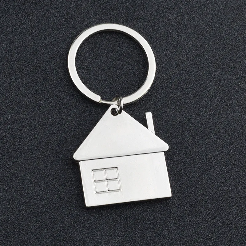 Creative Cute Love House Keychain Metal Simple Keyring Personality Car ...