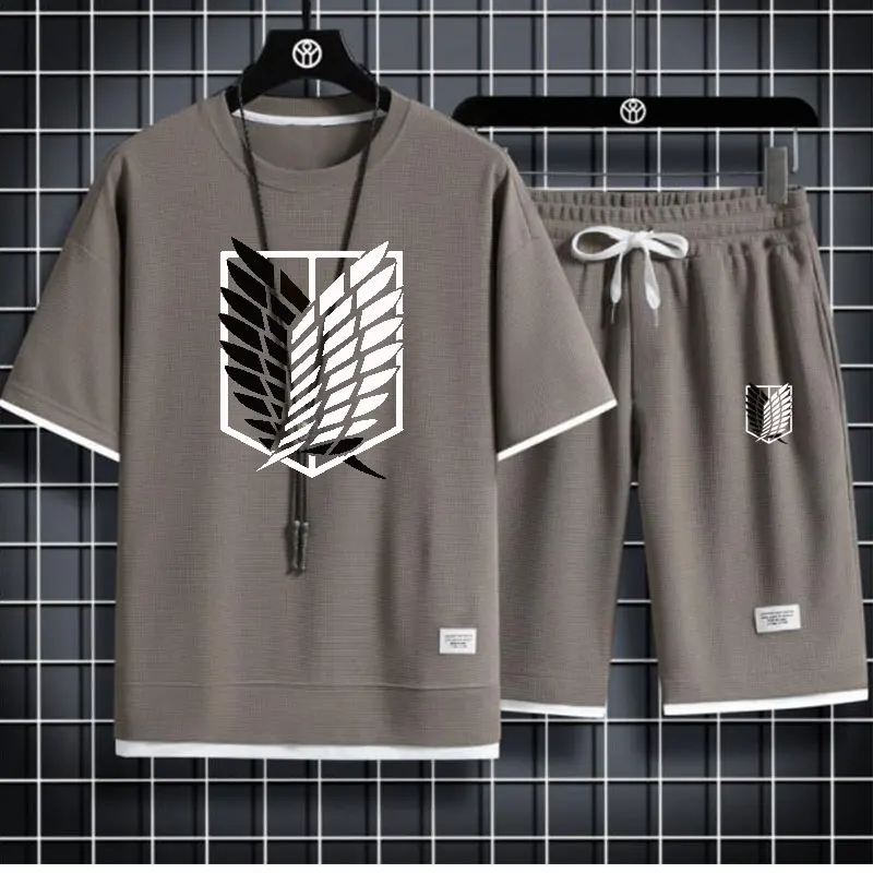 2024-Waffle-Attack-on-Tit-2-Piece-Men-Shorts-Set-Summer-Tracksuit-Men ...