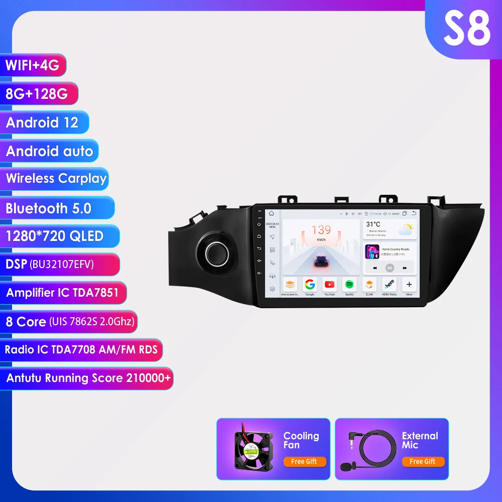 Sistema inteligente Hizpo 4G 9'' AI, radio inalámbrica CarPlay Android para Kia K2 Rio 4 2017 ...