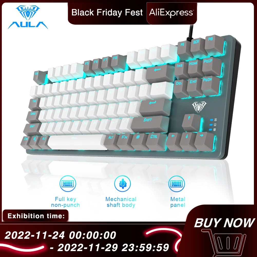 AULA F3287 Wired Mechanical Keyboard 87 Keys Cool Light Gaming Keyborad ...