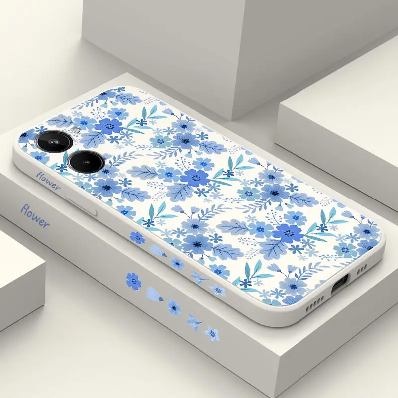 Blue Floral Silicone Phone Case For Realme 10 9 10T 9 Pro 10 Pro 8 Pro7 ...