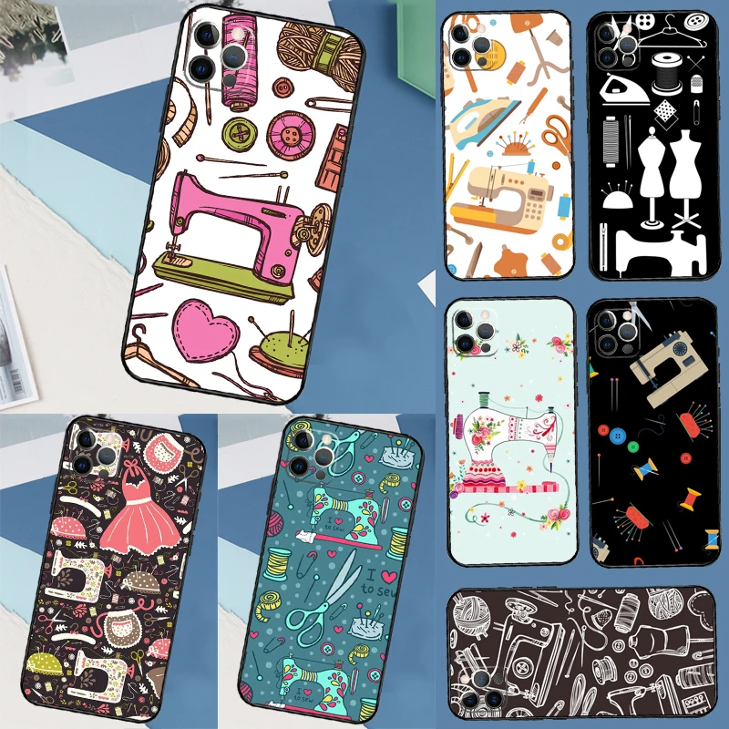 sewing machine tailor pattern Case For iPhone 14 16 15 11 12 13 Pro Max ...