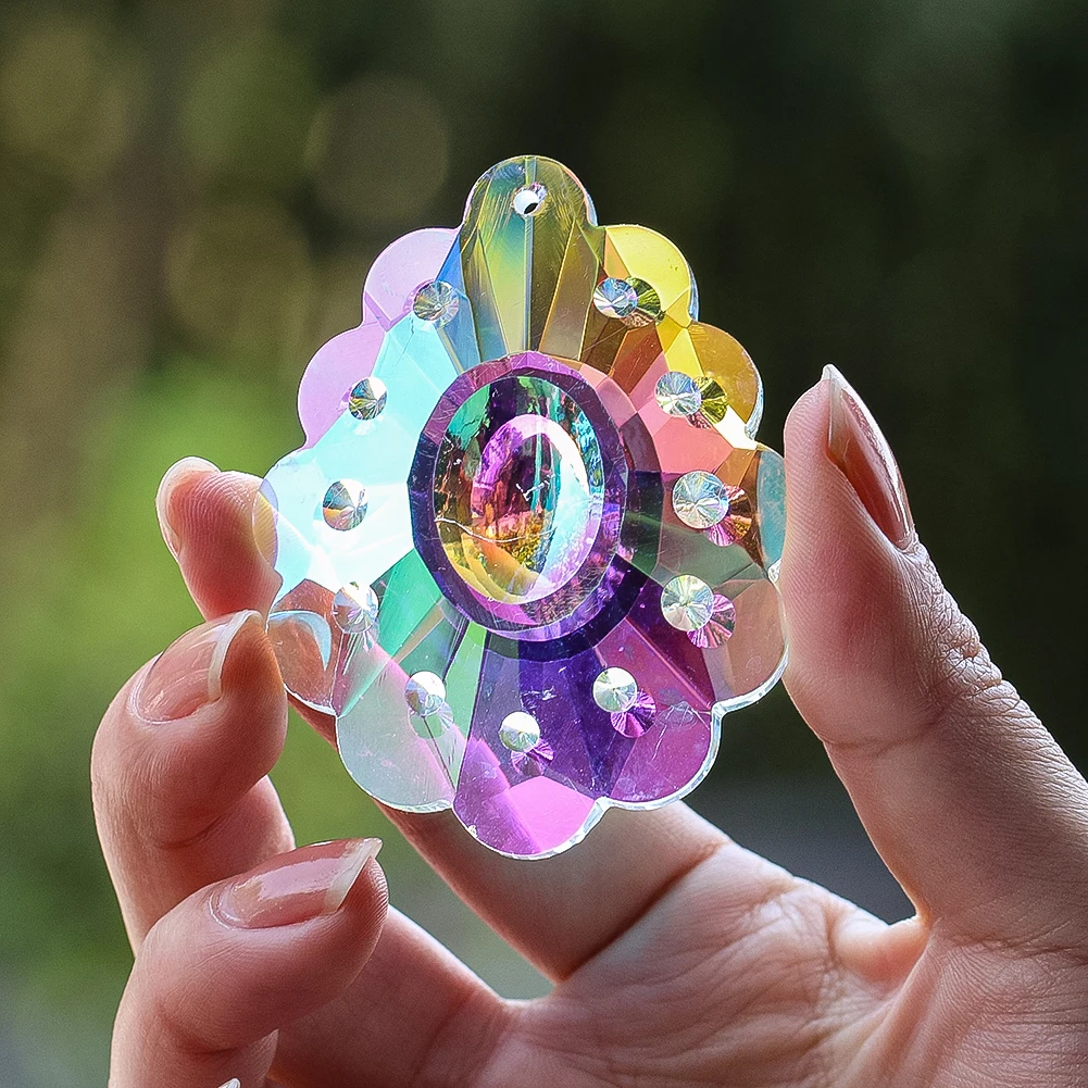 6cm Peacock Crystal Pendant AB Prism Drop Hanging Suncatcher Window ...