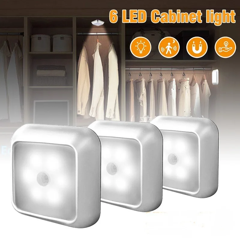 6-LED-Motion-Sensor-Lights-Indoor-Stair-Puck-Light-Cordless-Step-Night ...