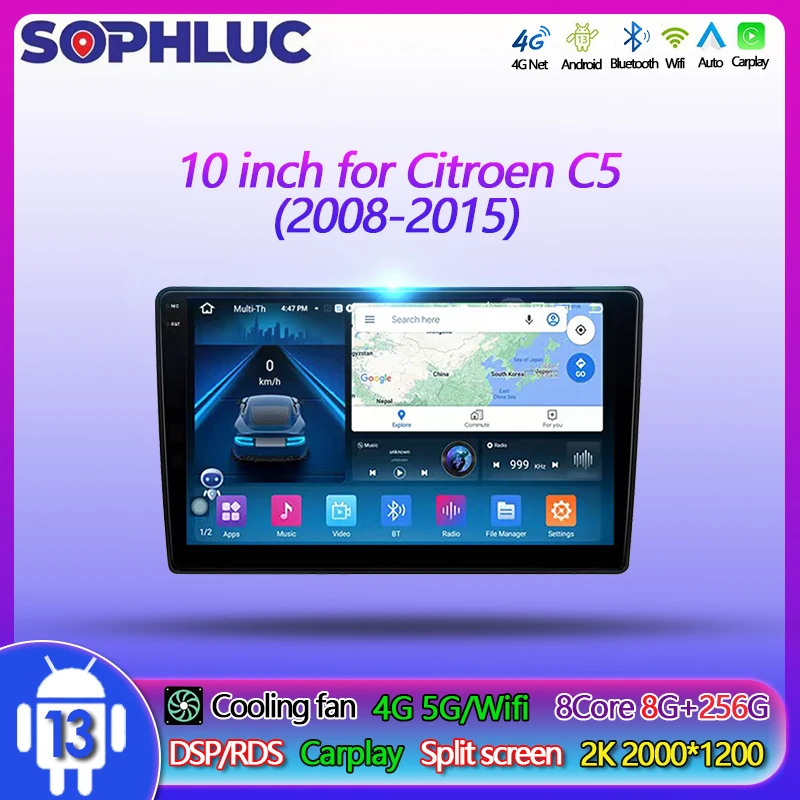 Sophluc 10 inch Android 13 Car Radio for Citroen C5 2008-2015 ...