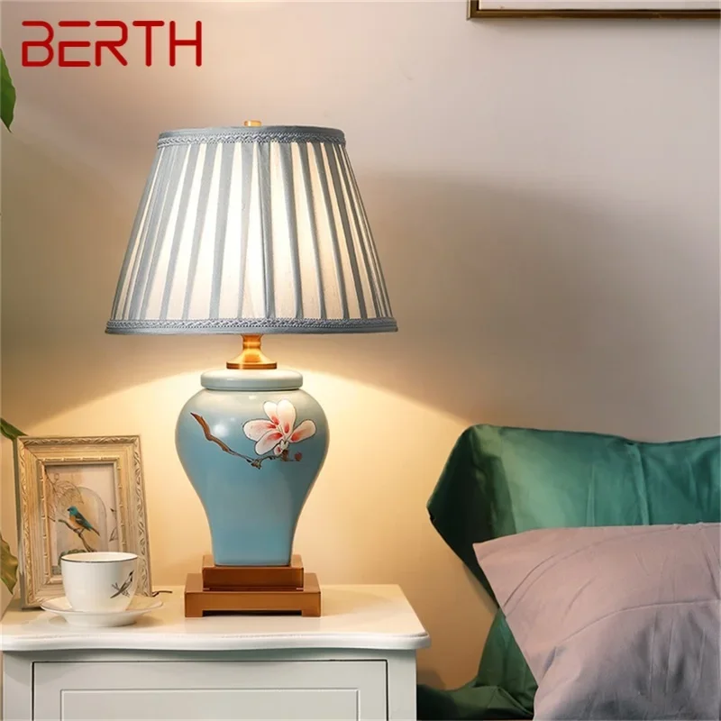 BERTH-Ceramic-Table-Lamps-Blue-Luxury-Brass-Fabric-Desk-Light-Home ...