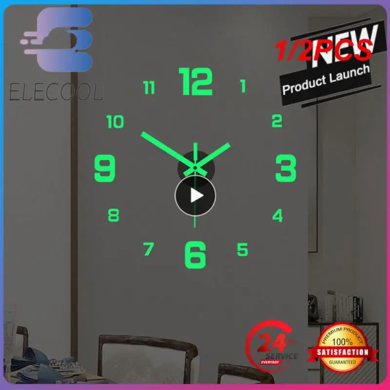 1-2PCS-Large-Wall-Clock-3D-Luminous-Frameless-Wall-Clocks-Digital-Clock ...