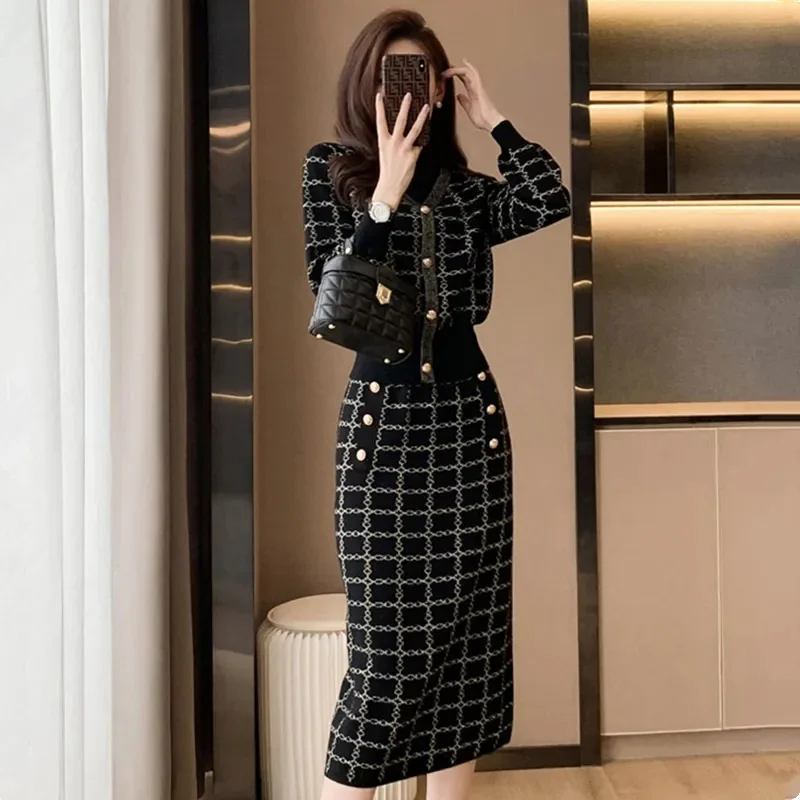 Autumn and Winter Knitted Dress Women Premium Two Piece Wrap Hip Skirt ...