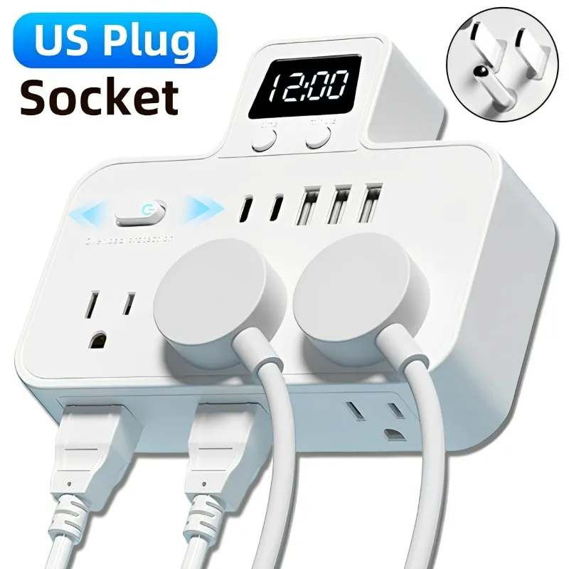 US Plug AC Outlets Power Strip Multitap Socket Led Display USB Type C ...