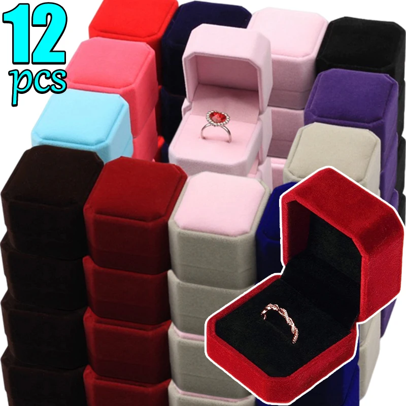 12PCS-Square-Red-Velvet-Ring-Box-Jewelry-Case-Storage-Organizer-Gift ...
