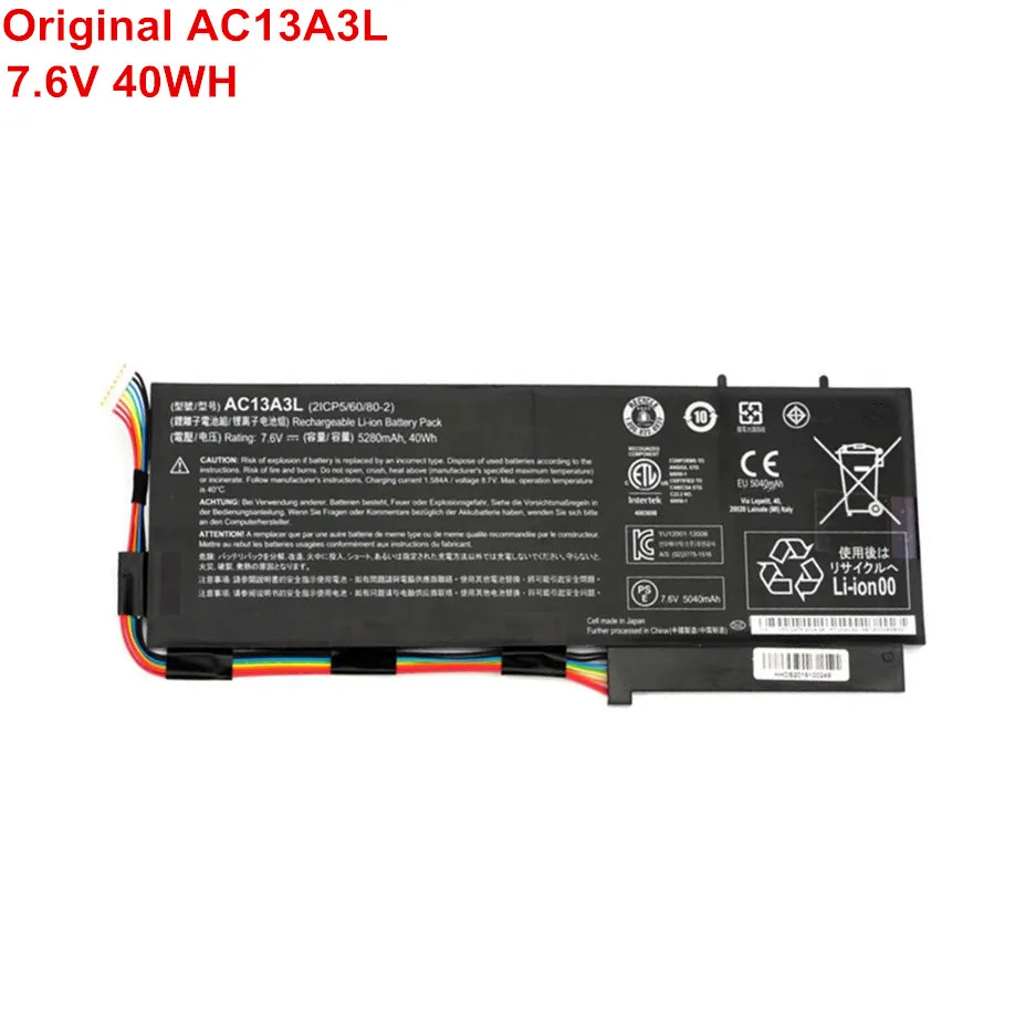 7.6V 40Wh New Original Replacement Battery Laptop AC13A3L For Acer ...