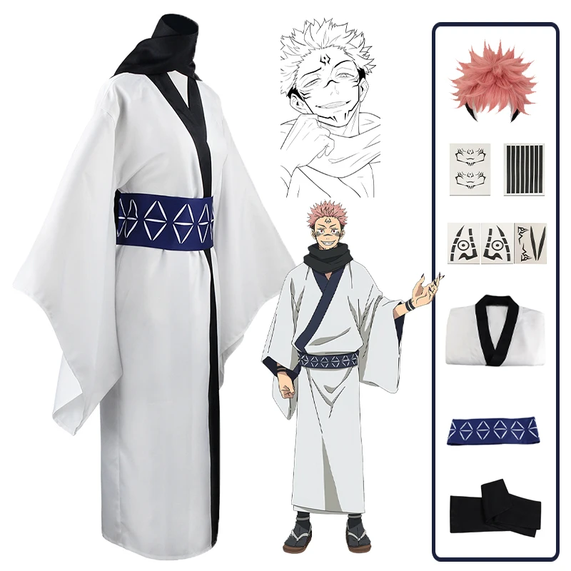 Ryomen Sukuna Cosplay Costume Wig Anime Jujutsu Kaisen White Kimono ...