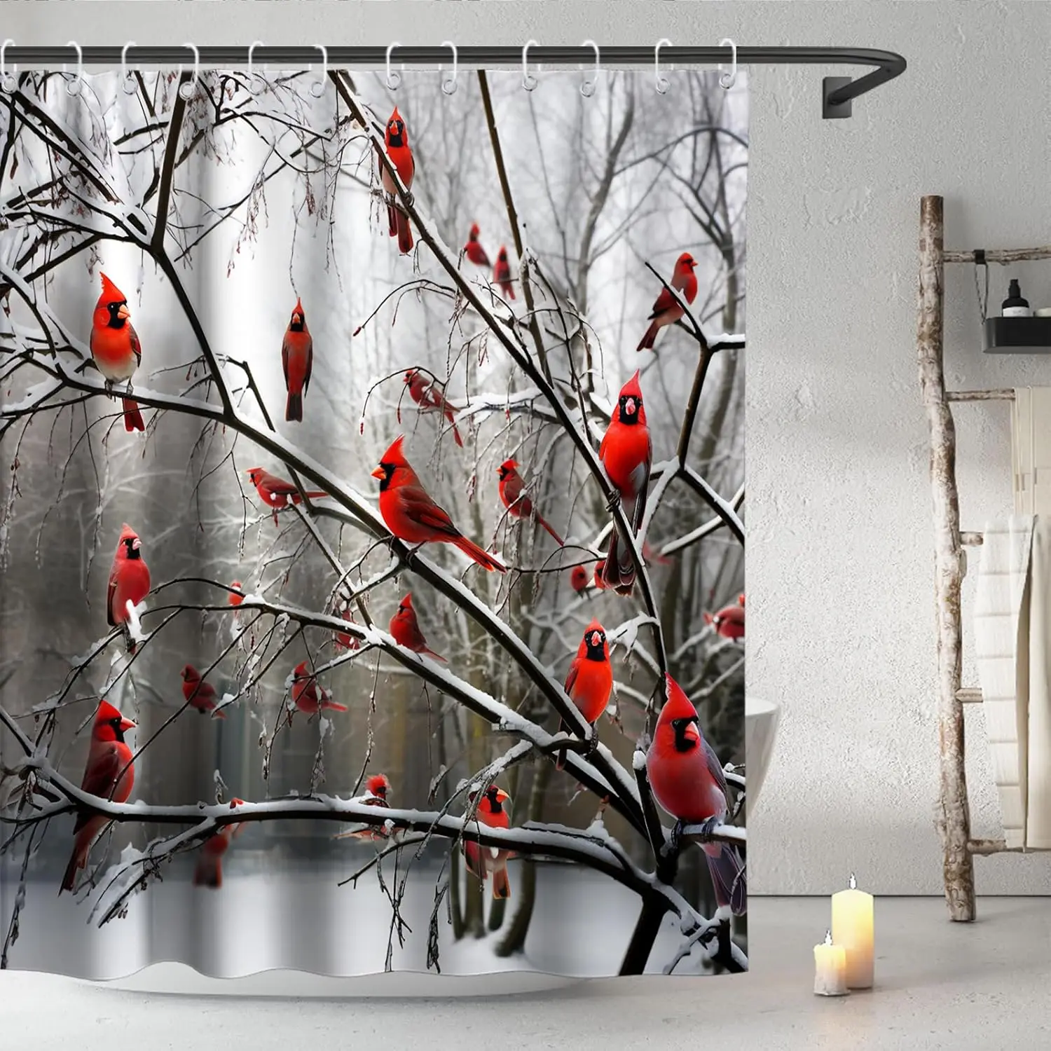 Forest Tree Shower Curtains Cute Cardinal Birds on Branch Theme Cloth ...