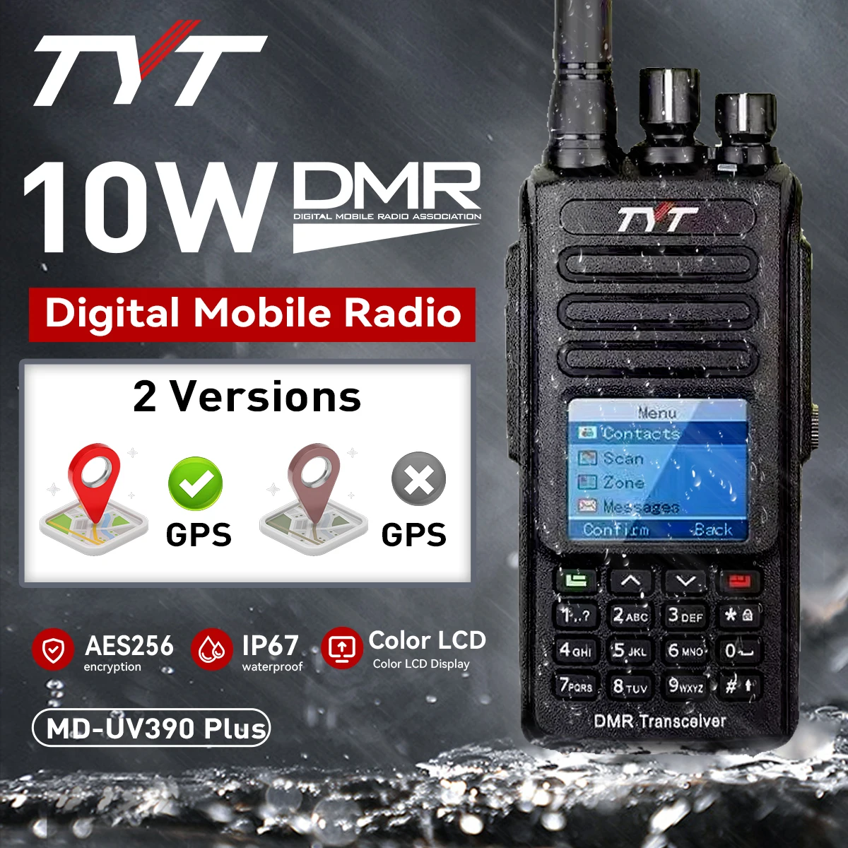 TYT-MD-UV390-PLUS-10W-Walkie-Talkie-Aes256-Radio-UV390-PLUS-GPS-IP67-Battery-Optionele ...