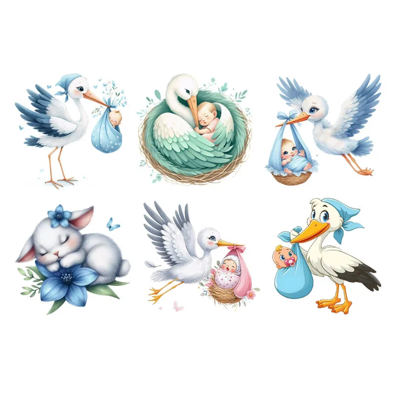 Cute-Rabbit-Stork-Baby-Series-Patches-Iron-On-Transfers-Vynil-Heat ...