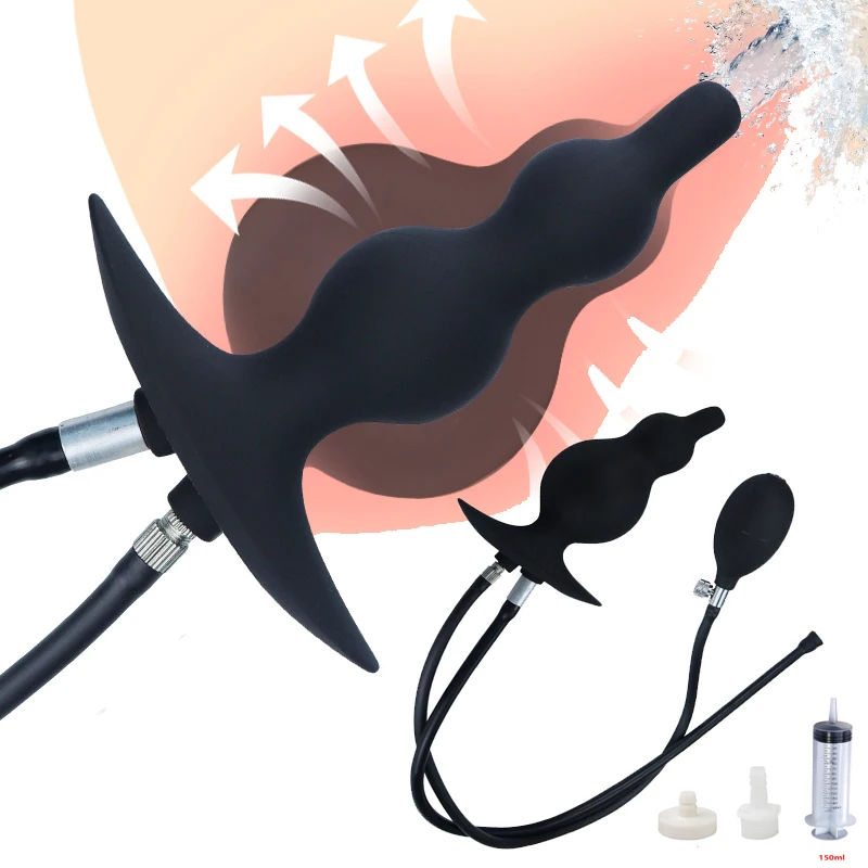 2in1 Inflatable Anal Enema Sex Toy Vagina Cleaning Squirt Silicone Butt