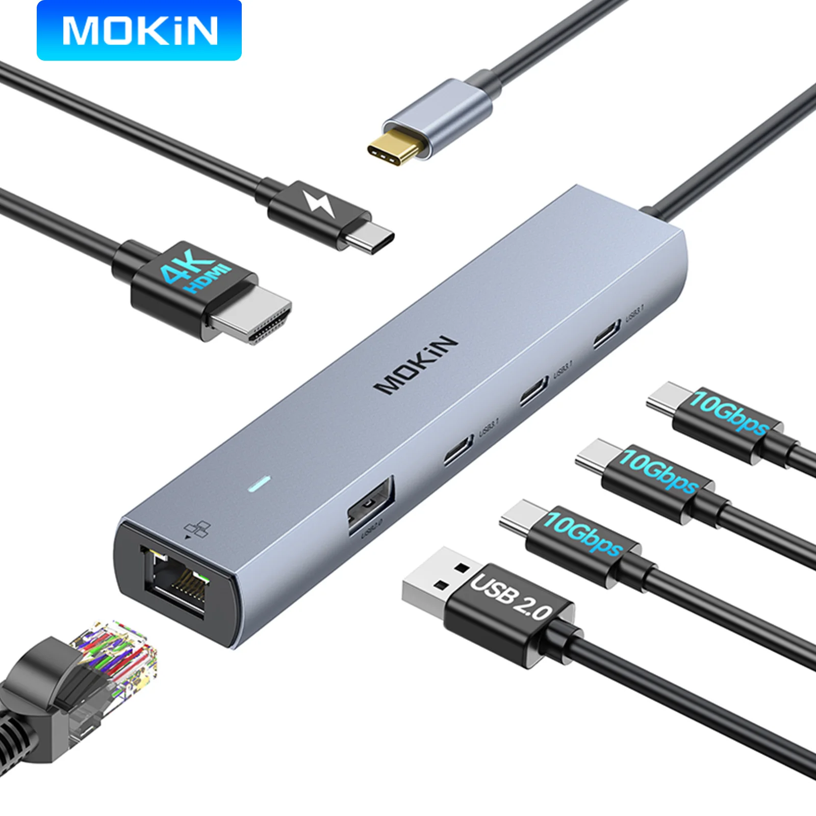 MOKiN USB 허브 - 4K HDMI 100W PD3.0 10Gbps USB3.1 1000Mbps RJ45 이더넷 멀티포트 ...