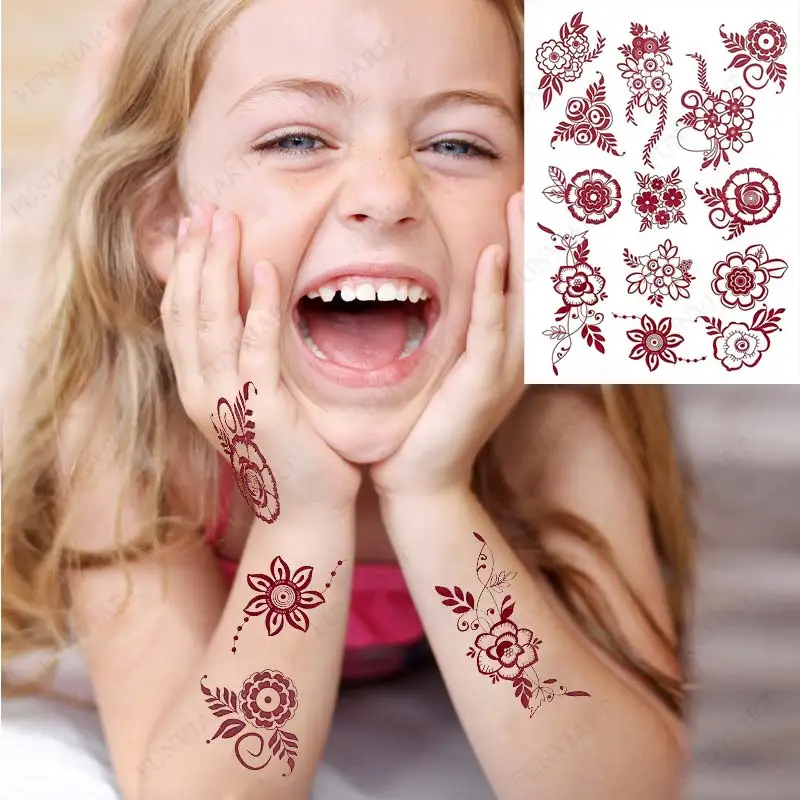 Henna-Tattoo-Sticker-for-Children-Waterproof-Temporary-Tattoos-Small ...