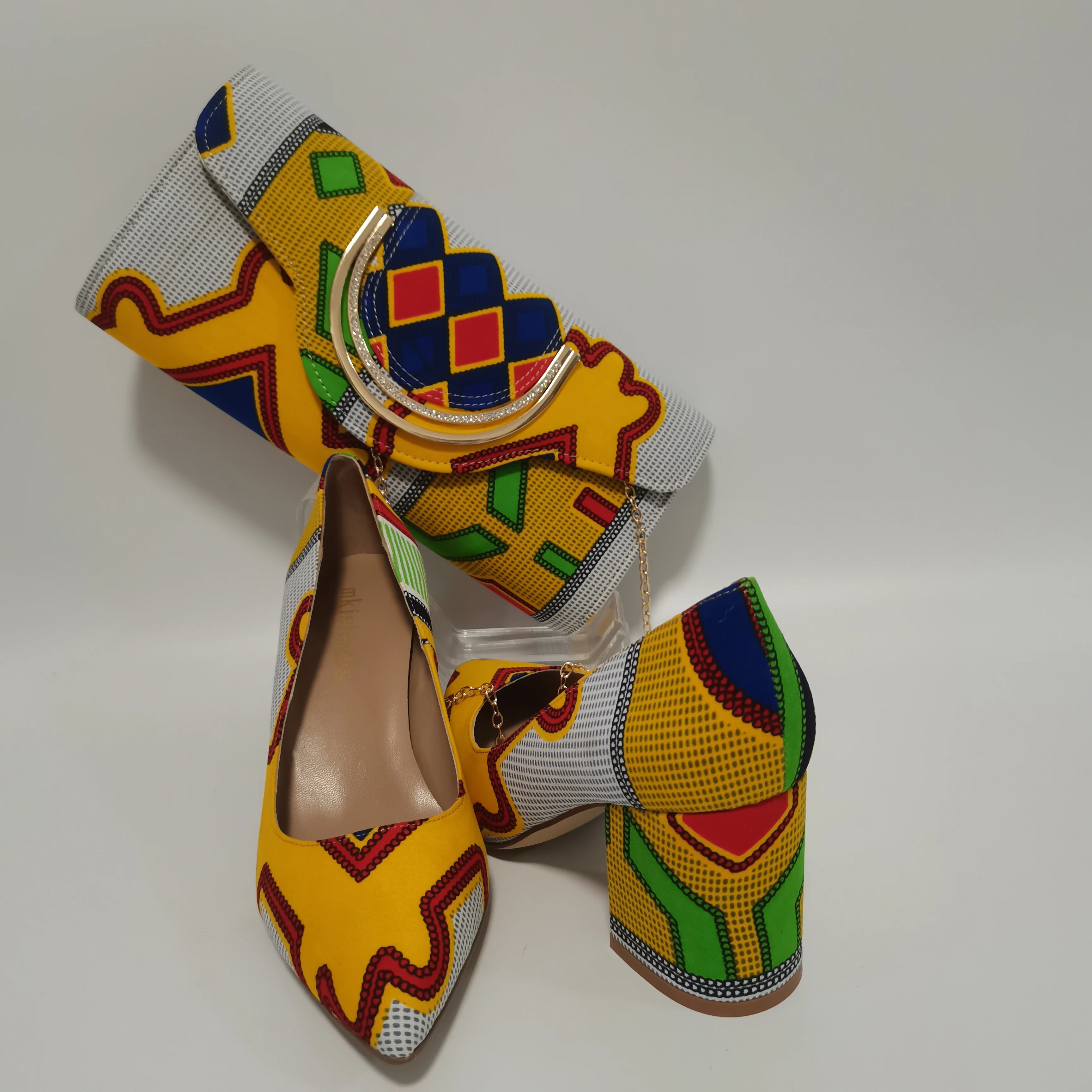 African-Women-Block-Heels-Shoes-With-Match-Purse-Bag-Ankara-Material ...