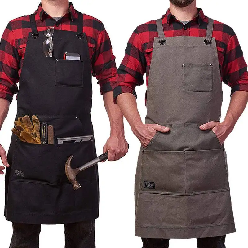 Waxed-Canvas-Work-Apron-with-Pockets-Adjustable-Gardening-Apron-Heavy ...