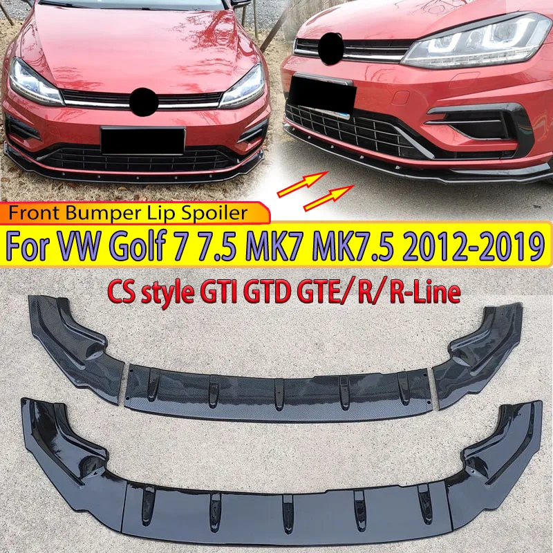 CS Style Front Bumper Lip Spoiler for VW Golf 7 7.5 MK7 MK7.5 GTI GTD ...