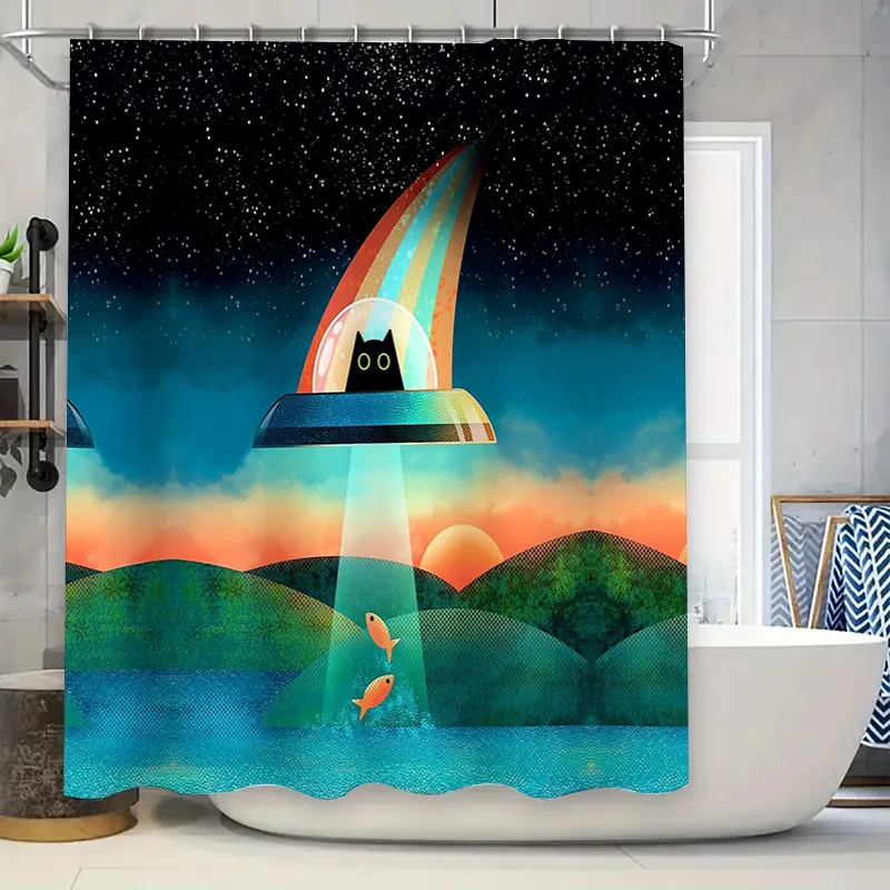 UFO Space Alien Shower Curtain Galaxy Universe Outer Space Sci Fi Home ...
