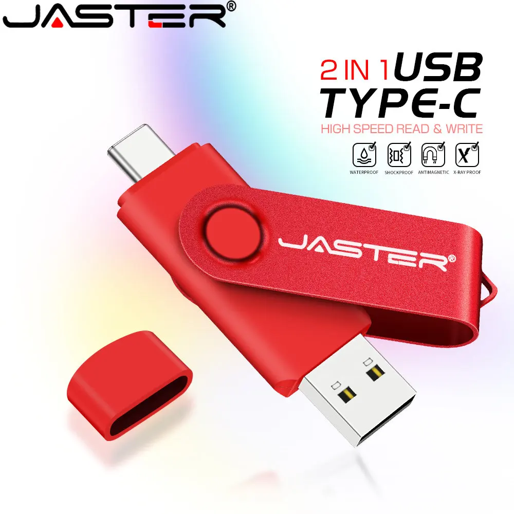 JASTER Red Rotatable USB Flash Drive 128GB Free Custom Logo 2.0TYPE-C ...