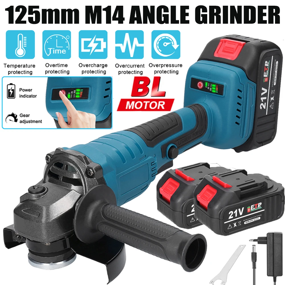 21V-125mm-M14-Angle-Grinder-Cordless-Electric-Polisher-Brushless-Motor ...