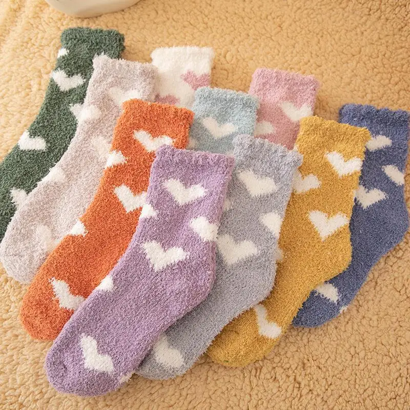 Women Socks Winter Warm Kawaii Love Heart Fluffy Coral Fleece Girls ...