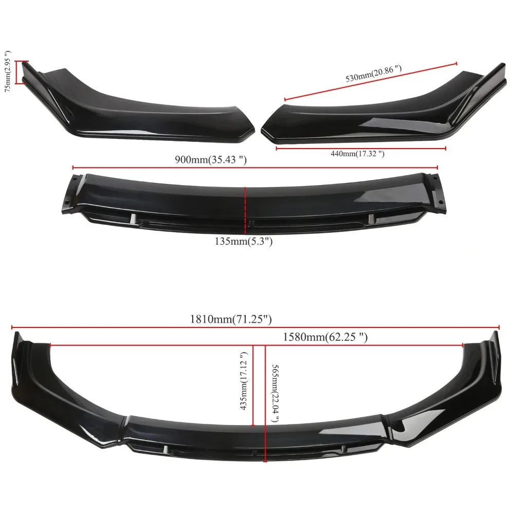 Universal Auto Parts Common Front Bumper Lip ABS Body Kit Exterior ...