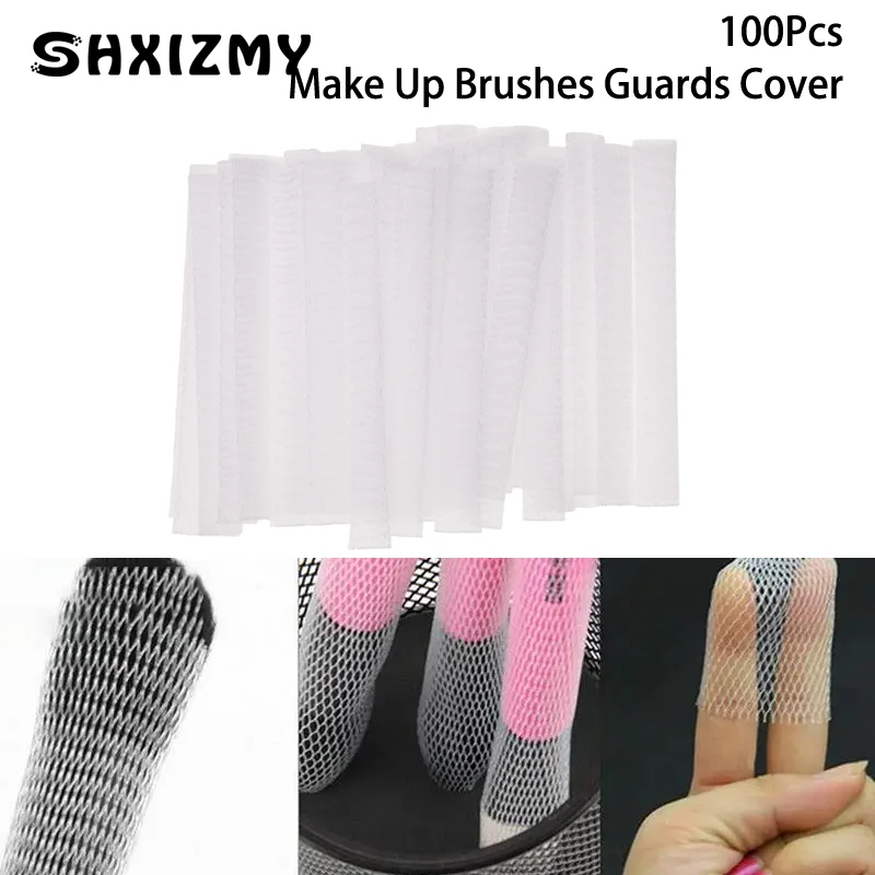 100Pcs-Mesh-Flexible-Net-Protectors-Cover-Sheath-Beauty-White-Cosmetic-Make-Up-Brushes-Guards ...