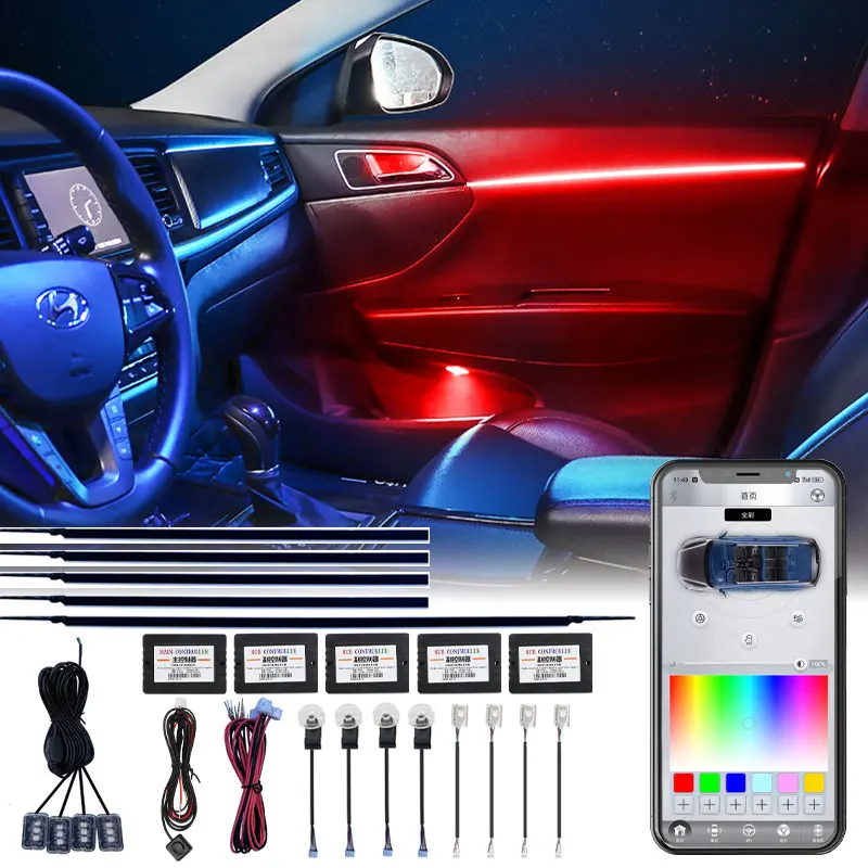 18 in 1 RGB LED Car Ambient Decoration Atmosphere Light Interior ...