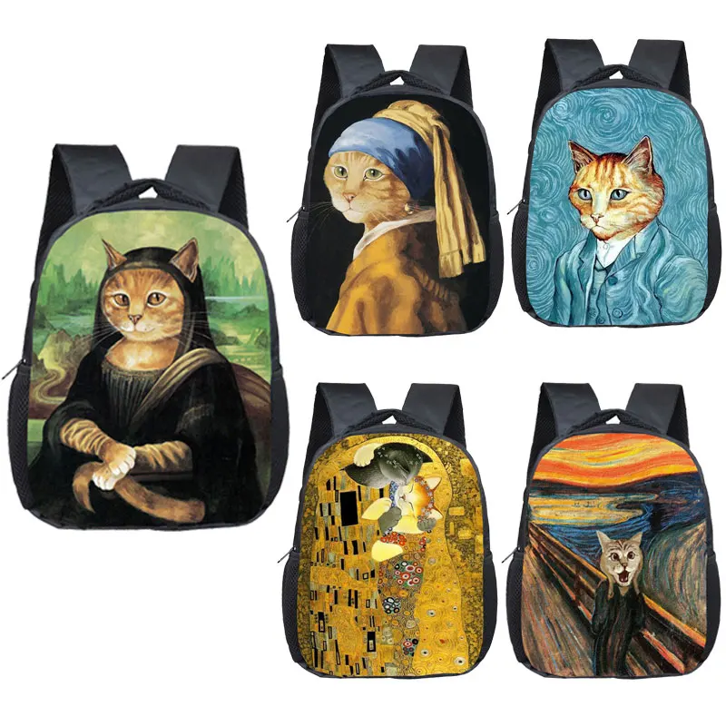 Funny-Mona-Lisa-Cat-Backpack-Cute-Cat-School-Bags-For-Kids-Orthopedic ...