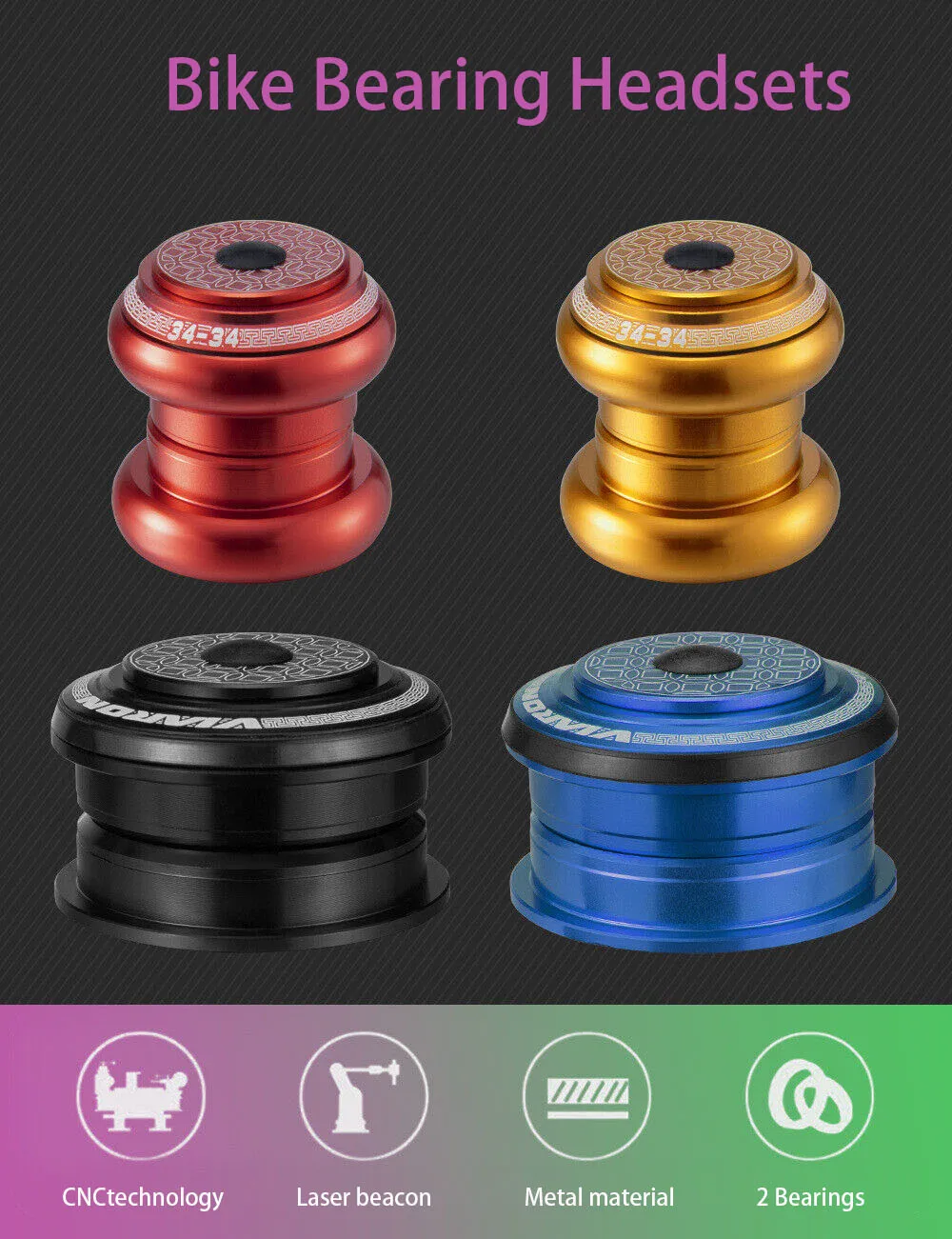 VIARON-Mountain-Bicycle-Headsets-34-44mm-Semi-Hidden-Bearing-Headset ...