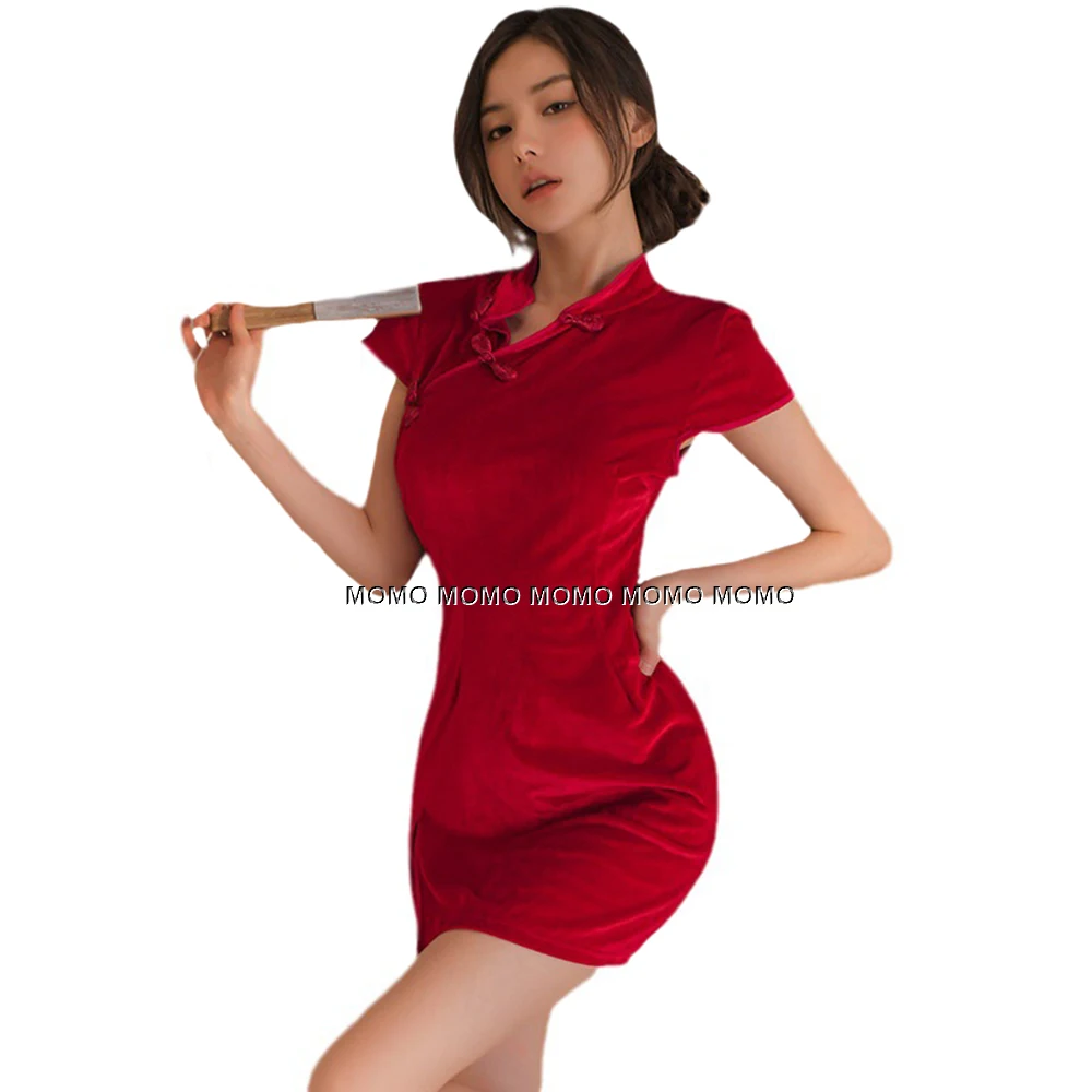 Velvet Sleepwear Chinese Traditional Cheongsam Babydoll Sexy Lingerie ...