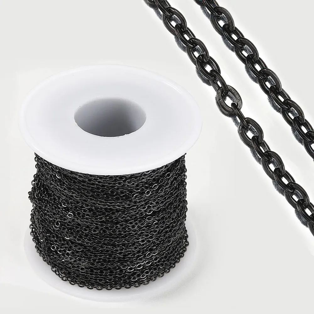2meters Black Link Chains 1/2/3mm Classic O Shape Necklace Stainless ...