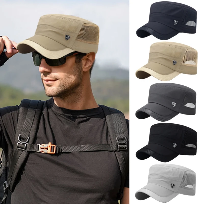 2022-New-Men-Baseball-Cap-Summer-Mesh-Flat-Top-Caps-Trucker-Flat-Caps ...